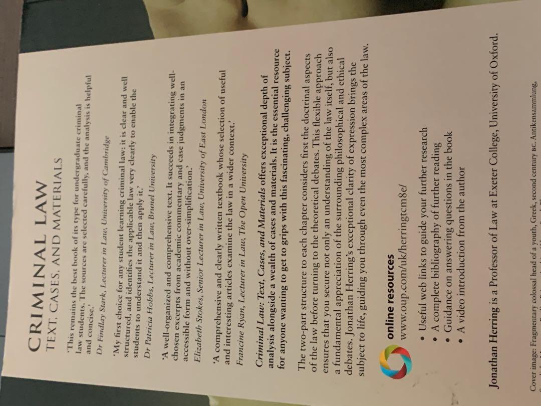 Criminal Law, Books & Stationery, Textbooks, Tertiary on Carousell