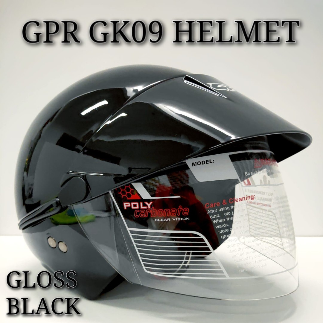 GPR GK09 GLOSS BLACK HELMET, Motorcycles, Motorcycle Apparel on Carousell