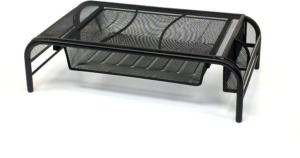Metal Mesh Monitor Stand and Desk Organizer with Drawer, Black ...