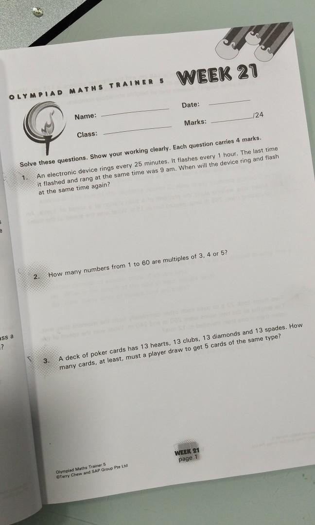 Terry Chew Olympiad Maths Trainer Book 3 4 5 with Worked Solutions ...