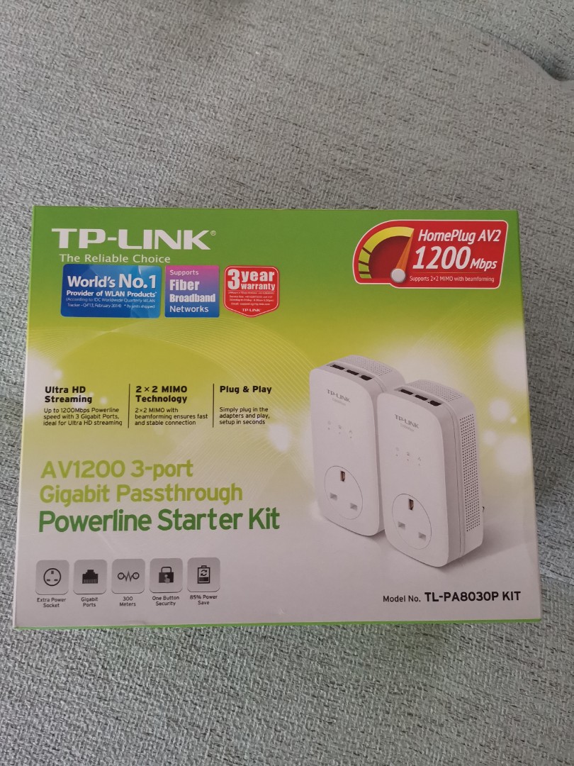 TP-Link AV1200 3-port Gigabit Powerline Starter Kit, Computers & Tech ...
