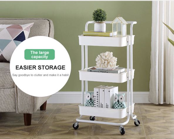 3 Tier Multi-Purpose Movable Utility Storage Organizer Cart Trolley ...