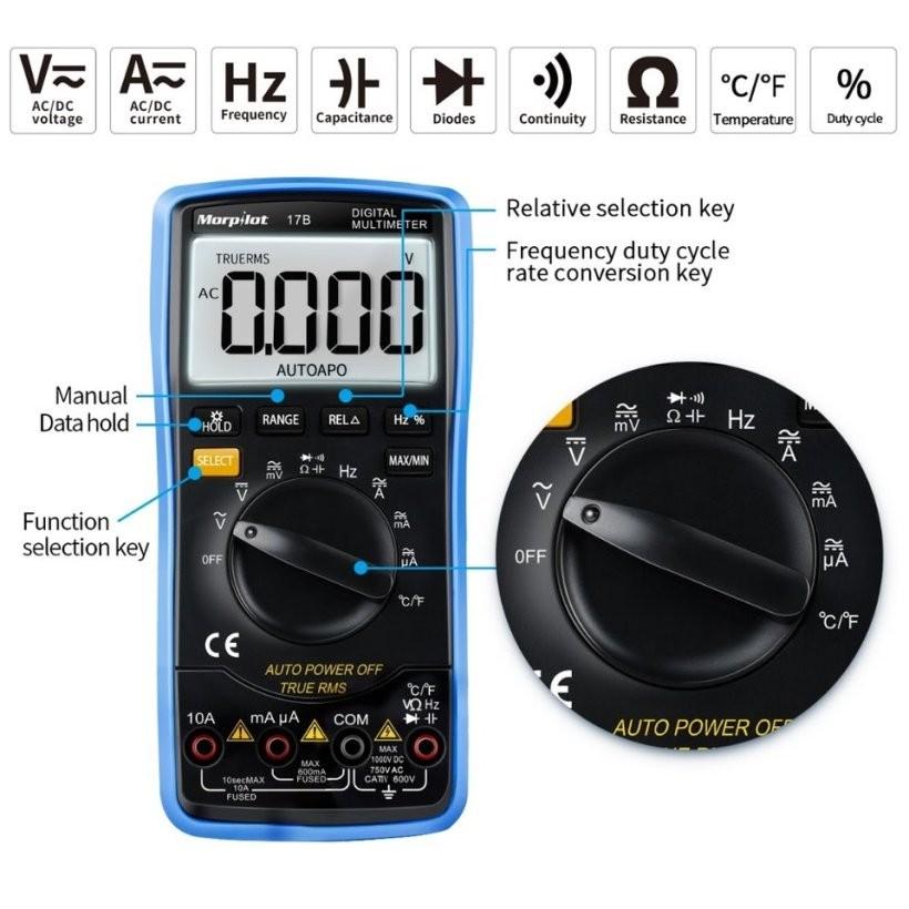 MORPILOT Digital Manual & Auto DC/AC Current & Voltage Multimeter ...