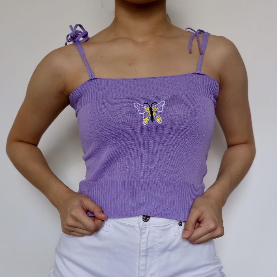 Purple Butterfly Top, Women's Fashion, Tops, Blouses on Carousell