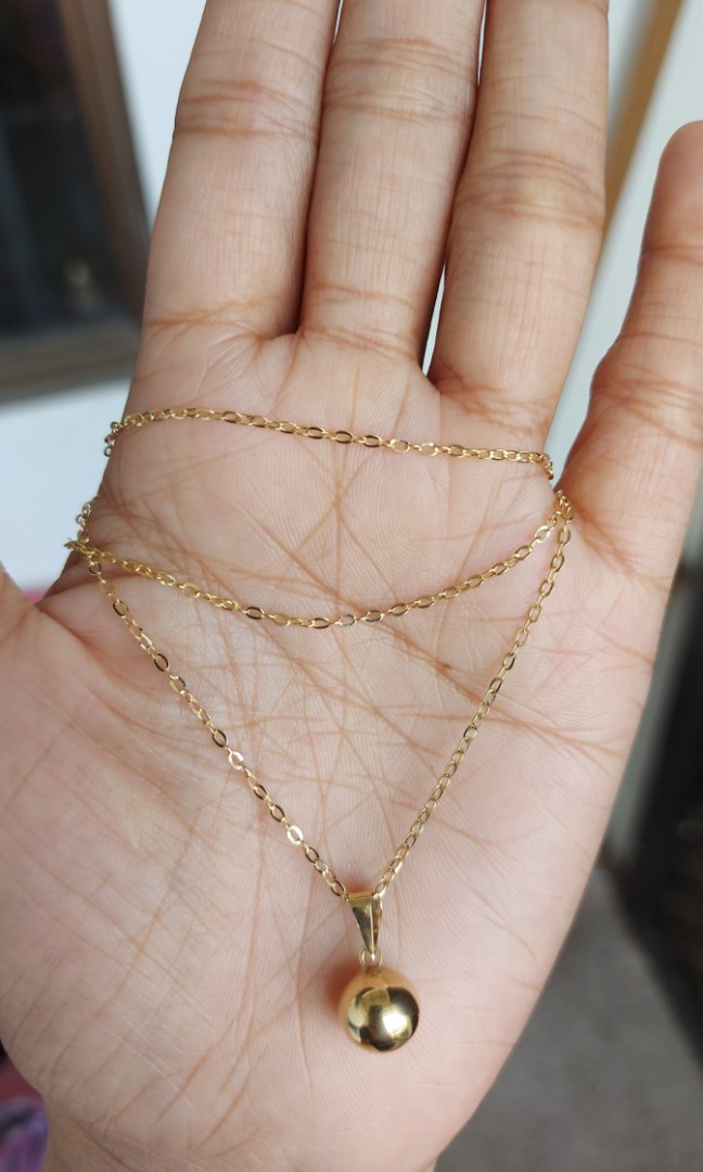 18k saudi gold tauco chain with ball pendant, Women's Fashion, Jewelry ...