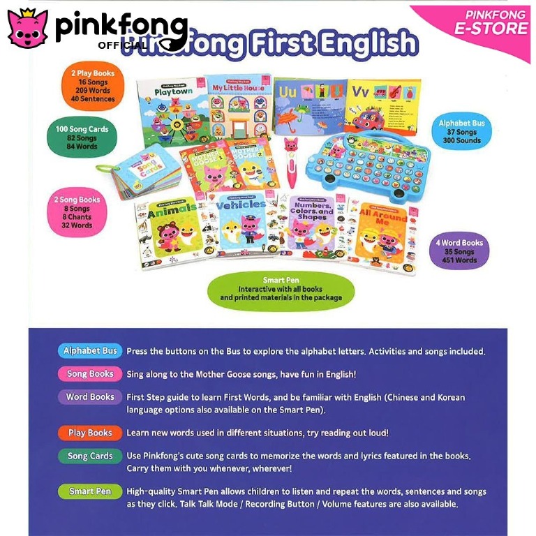 Pinkfong First English-Premium Book With Smart Pen, Hobbies & Toys ...