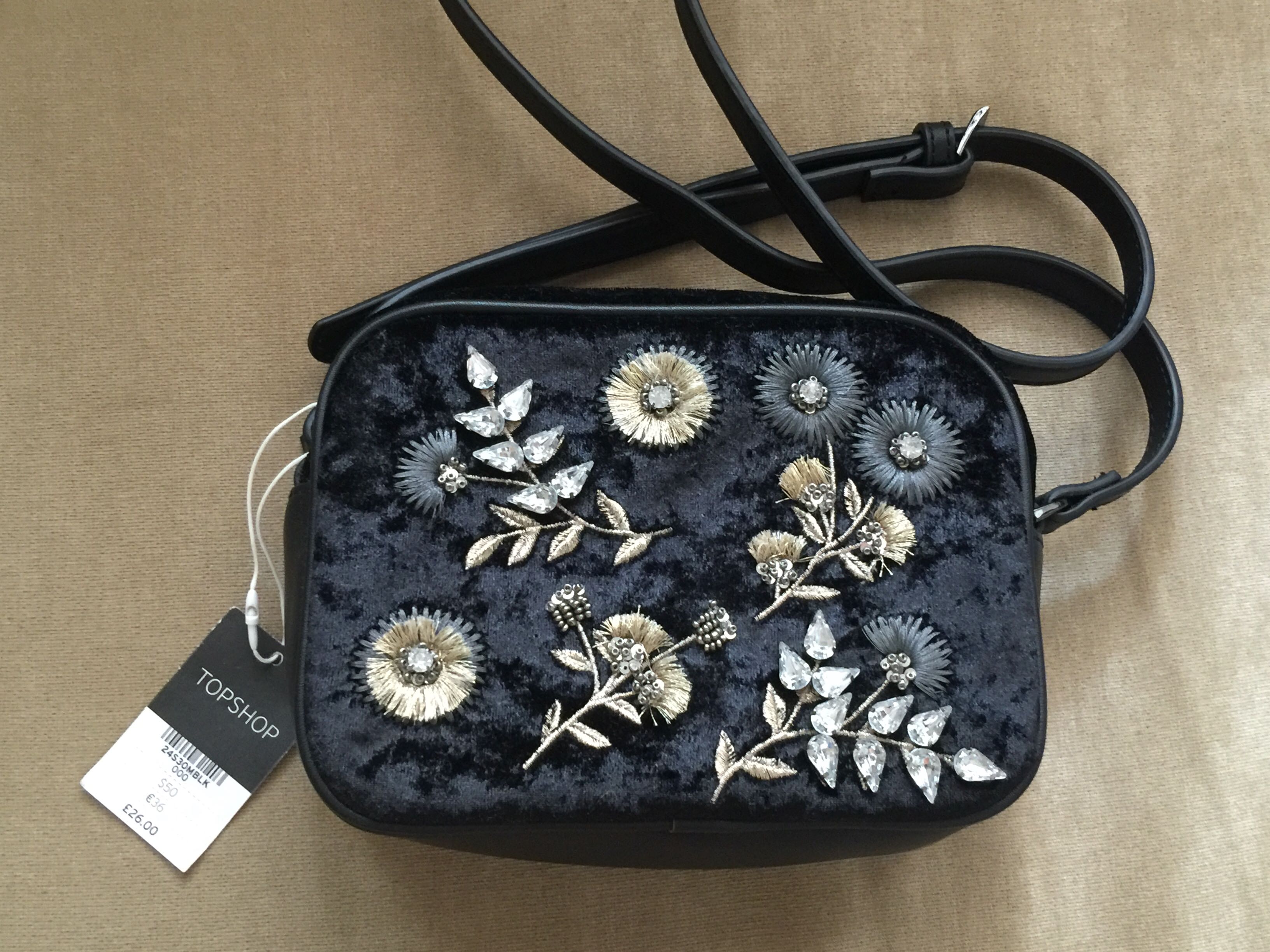 REPRICED!! topshop velvet embroidered bag, Women's Fashion, Bags ...