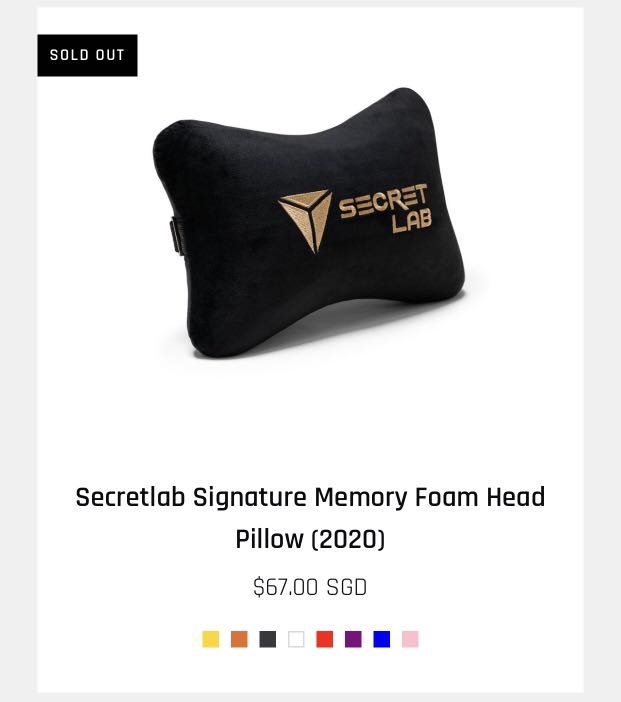 Secretlab Memory Foam Head Pillow (2020), Furniture & Home Living ...