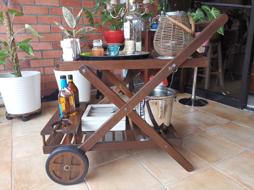 Vintage Solid Wood Push Bar Trolley, Furniture, Home Decor, Others on ...
