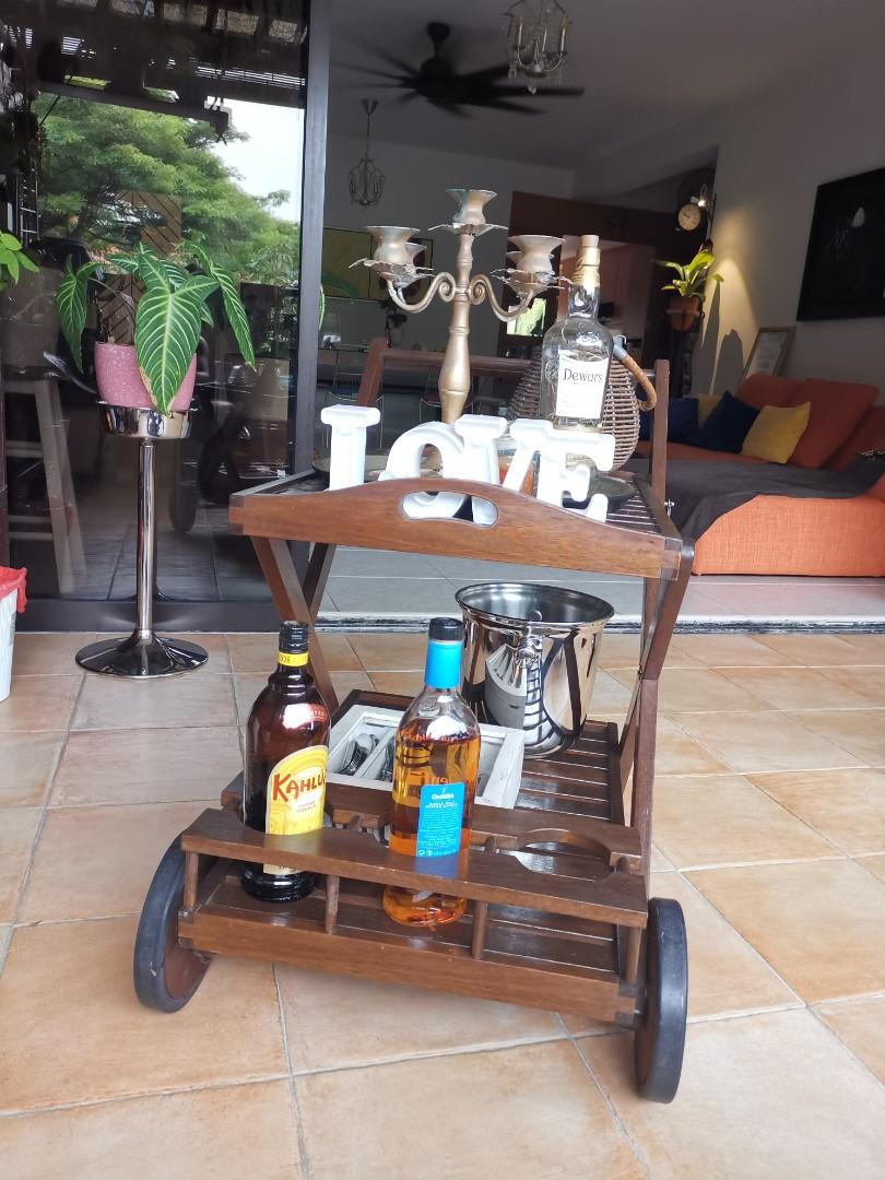 Vintage Solid Wood Push Bar Trolley, Furniture, Home Decor, Others on ...