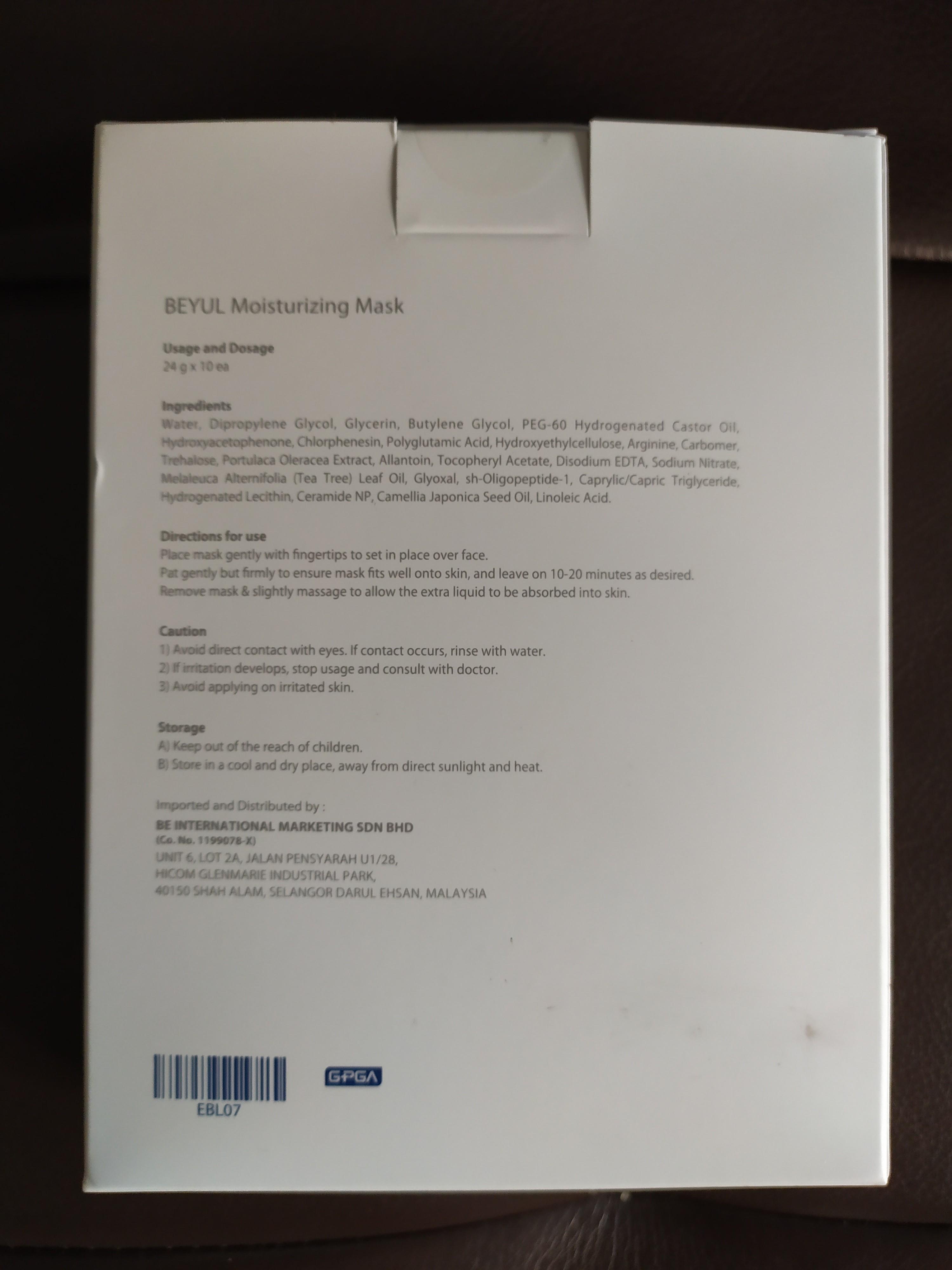 Beyul Mosturizing Mask, Beauty & Personal Care, Face, Face Care on ...