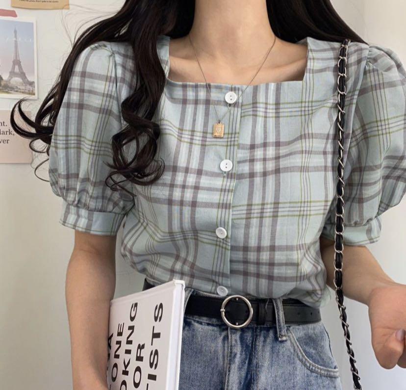 mint checkered top, Women's Fashion, Tops, Other Tops on Carousell