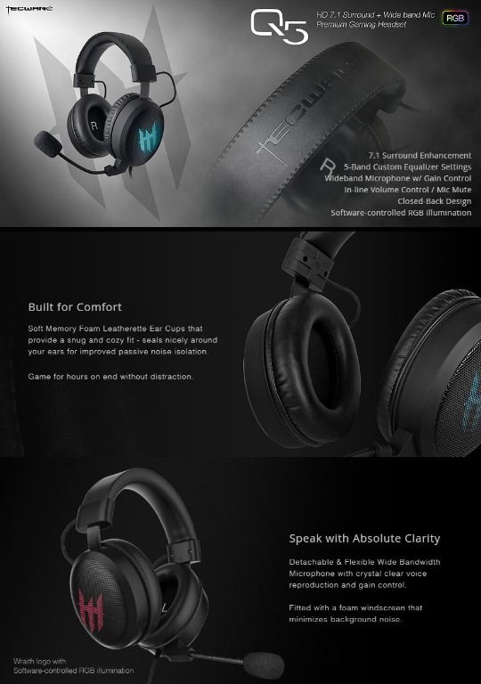 [INSTOCK] TECWARE Q5 GAMING RGB HEADSET, Audio, Headphones & Headsets ...