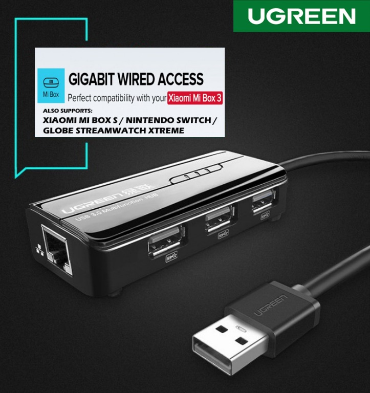 UGREEN USB 2.0 HUB to RJ45 Lan Adapter Network Card, Video Gaming ...