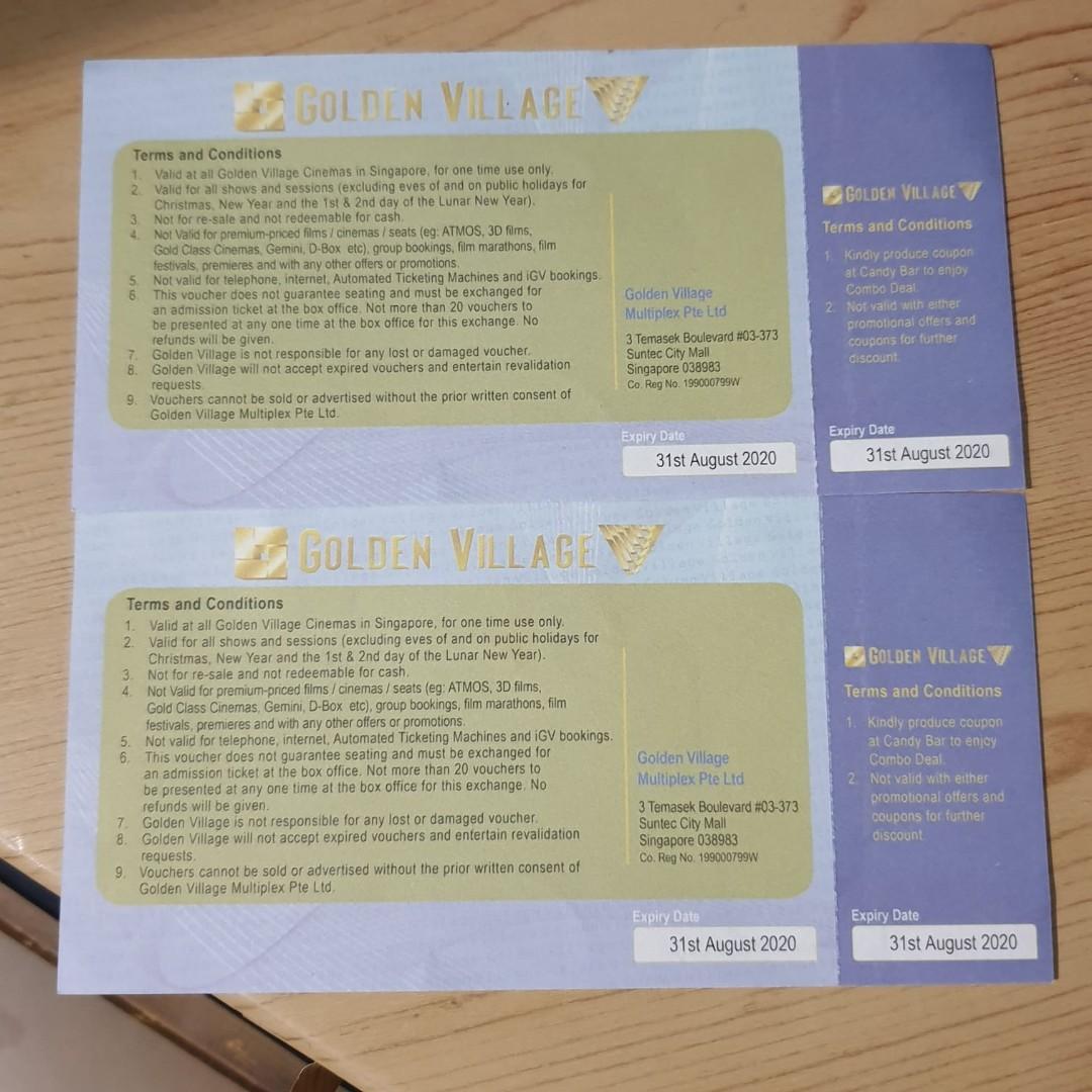 Golden village movie ticket, Tickets & Vouchers, Vouchers on Carousell