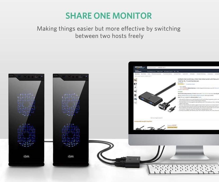 UGREEN VGA Switch Box 2 Port SVGA Audio Video Switcher 2 Hosts in 1 ...