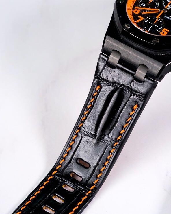 Handmade Handstitched Watch Strap In Black Crocodile Leather For Client ...