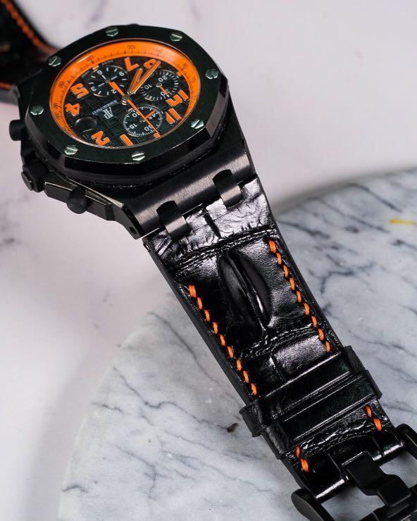 Handmade Handstitched Watch Strap In Black Crocodile Leather For Client ...