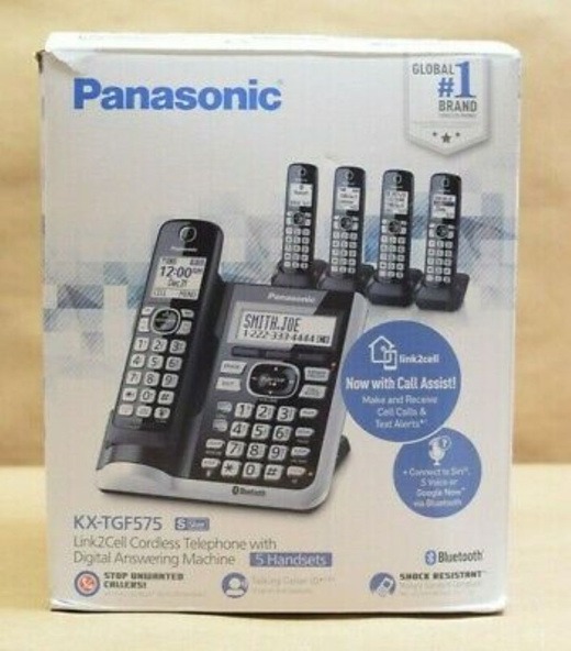 Panasonic Link2Cell Bluetooth Cordless Phone - KX-TGF575 5 Handsets ...
