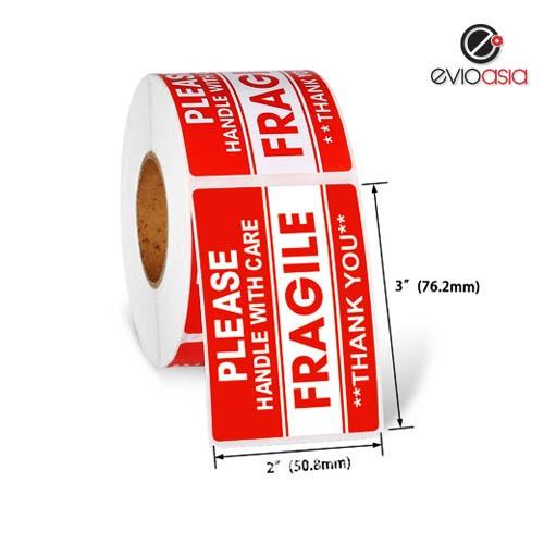 PREMIUM FRAGILE STICKER SIZE 2“ x 3” (50.8mm x 76.2mm) FRAGILE HANDLE ...