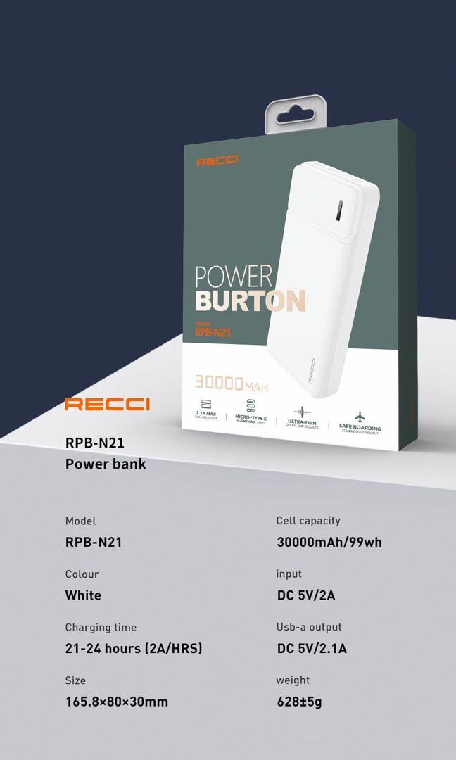 全新現貨！Recci RPB-N21 30,000 mah power bank, big capacity 移動電源 powerbank 尿袋 充電寳, 手提電話, 電話＆平板電腦配件 ...