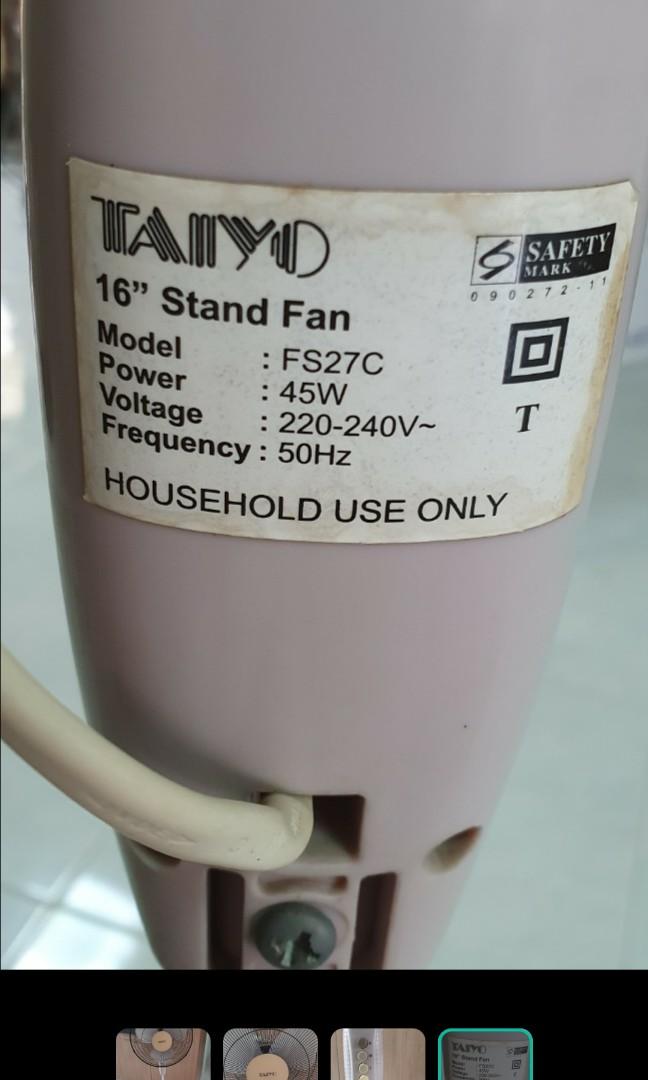 TAIYO 16" Stand fan, Home Appliances, Cooling & Air Care on Carousell