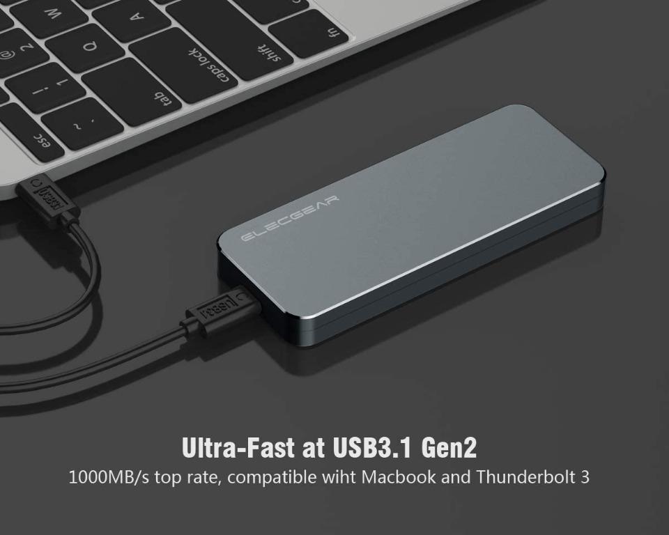 E122 USB 3.1 NVMe PCIe M.2 SSD Enclosure - ElecGear NV-C01 External Aluminum Cooling Case, 2280 ...
