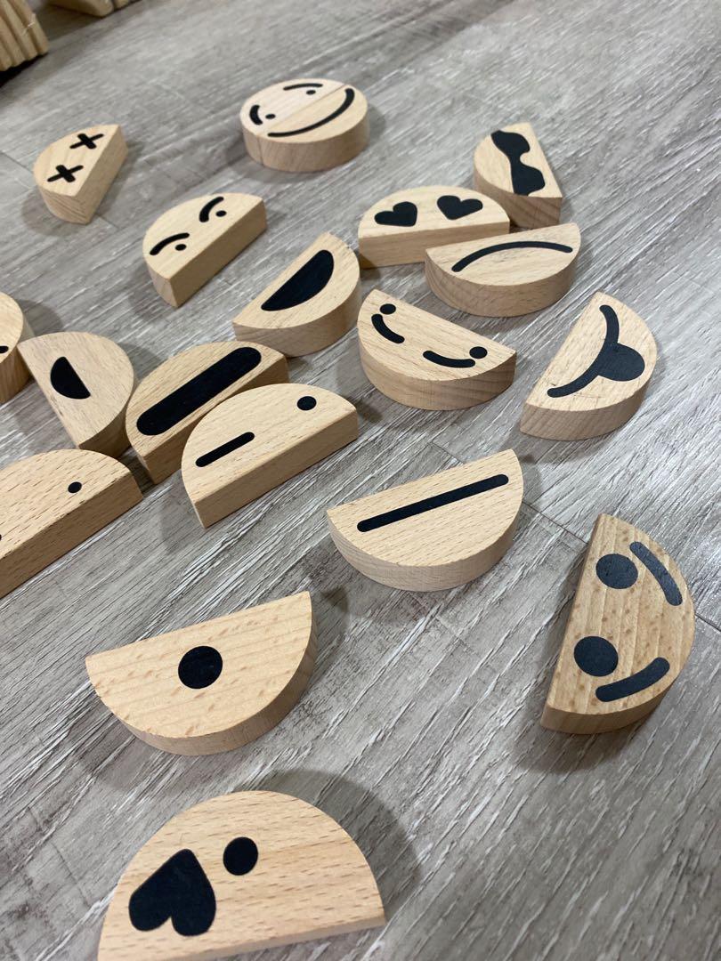 Wooden emotion blocks emoji mix match sensory play montessori feelings ...