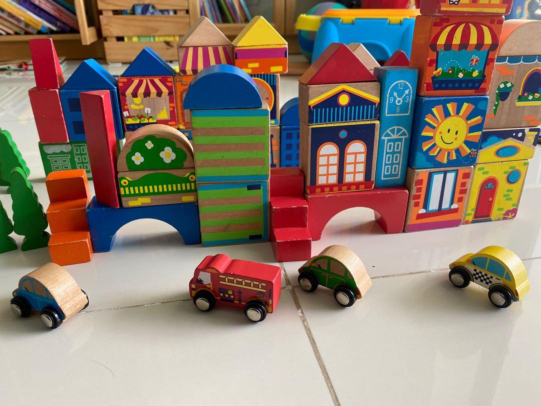 Wooden Town Set with Vehicles, Hobbies & Toys, Toys & Games on Carousell