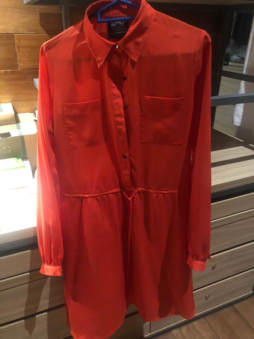 Chilli red dress with waist tie, Women's Fashion, Dresses & Sets ...