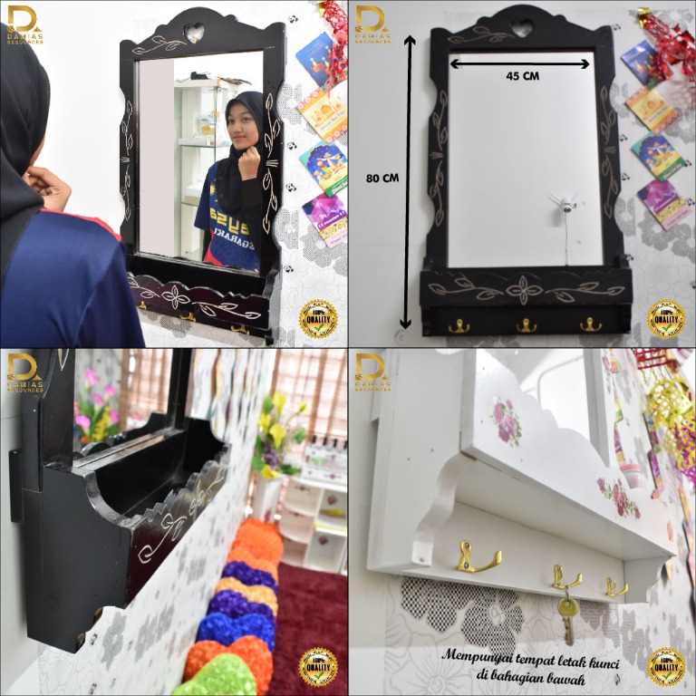 FRAME MIRROR CERMIN HIASAN DINDING UKURAN KAYU, Furniture & Home Living ...
