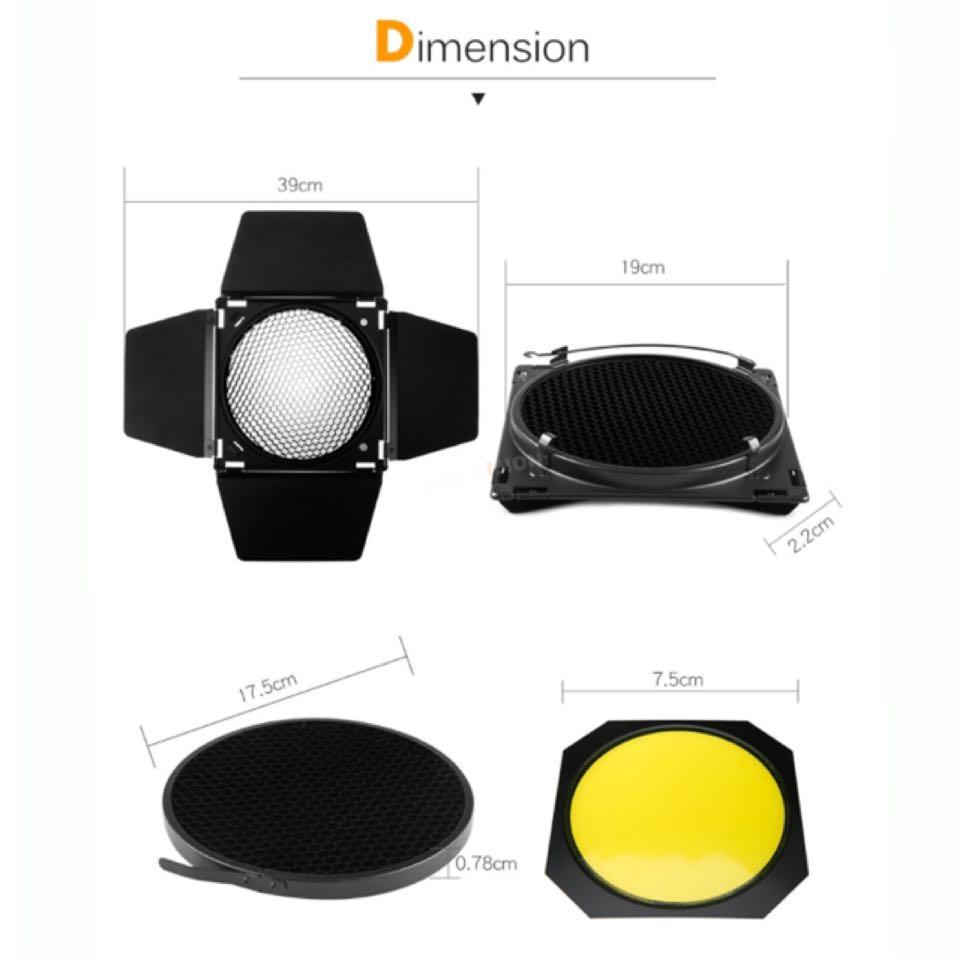 BD-04 Barn Door Honeycomb Grid 4 color Filter + Bowens Mount Reflector ...