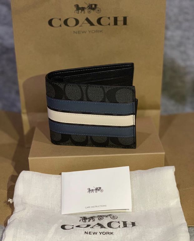 COACH 3in1 Wallet in Signature Canvas w/ Varsity stripes, Men's Fashion ...