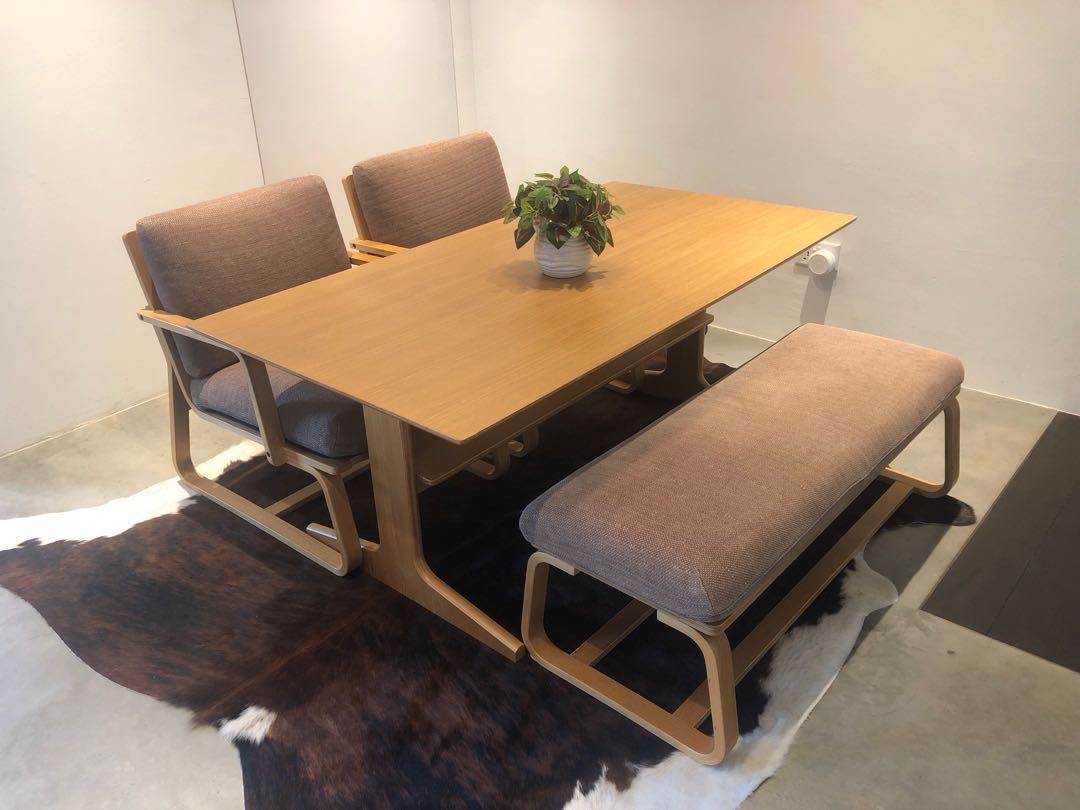 [Almost new condition] Muji Dining Set- 150x80cm table, Furniture ...