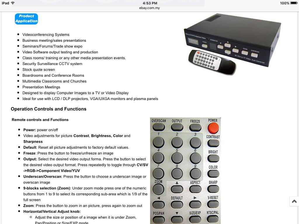 PC VGA TO TV VIDEO SCAN CONVERTER, Electronics, Computer Parts ...