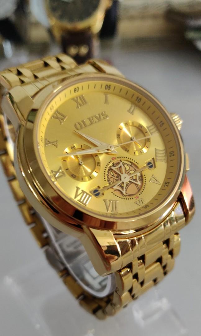 Fully gold plating Flywheel Chronograph Sports Quartz watch, Men's ...