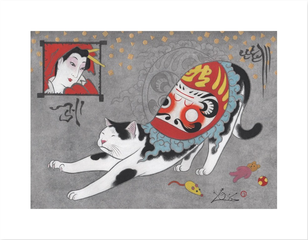 Kazuaki Horitomo / 和貓系列 "Daruma Cat" 刺青 紋身 藝術家 art print not 浮世繪, 興趣及遊戲 ...