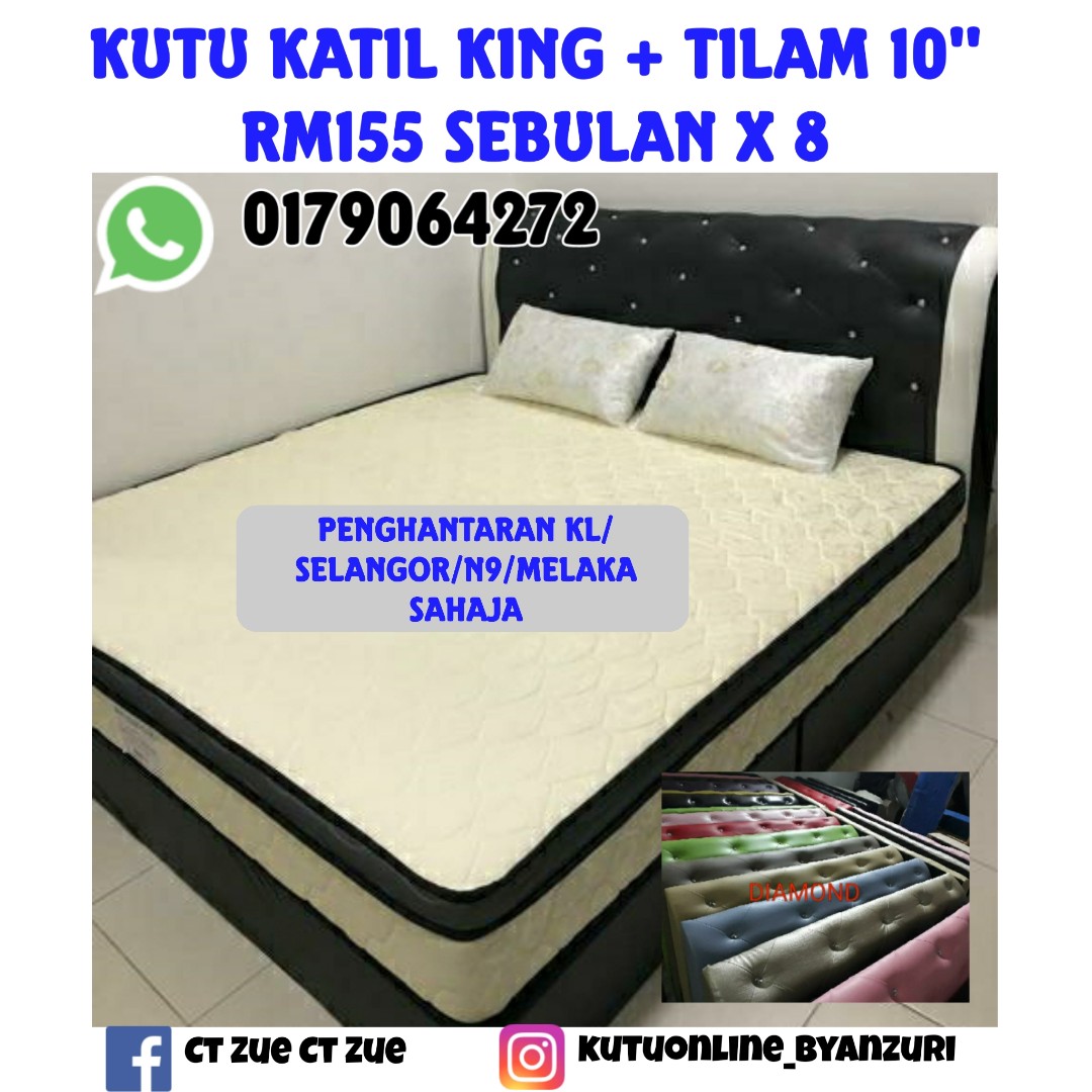 Kutu katil king termasuk tilam 10 inci, Furniture & Home Living ...