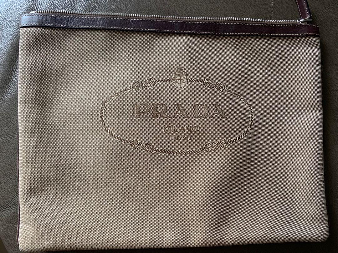 Prada A4 size canvas clutch, Luxury, Bags & Wallets on Carousell