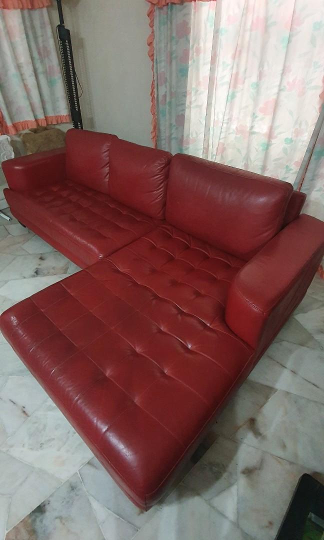 L-Shape Red Leather Sofa, Furniture & Home Living, Furniture, Sofas on ...