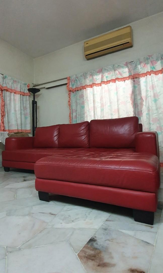 L-Shape Red Leather Sofa, Furniture & Home Living, Furniture, Sofas on ...