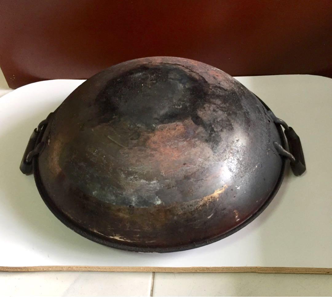 Vintage 38 cm Stainless Steel Chinese Wok with Lid/Cover and Burner ...