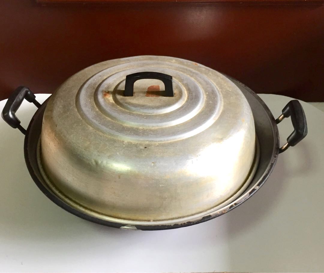 Vintage 38 cm Stainless Steel Chinese Wok with Lid/Cover and Burner ...