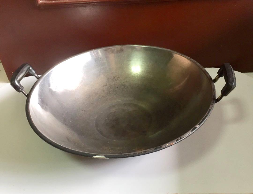 Vintage 38 cm Stainless Steel Chinese Wok with Lid/Cover and Burner ...