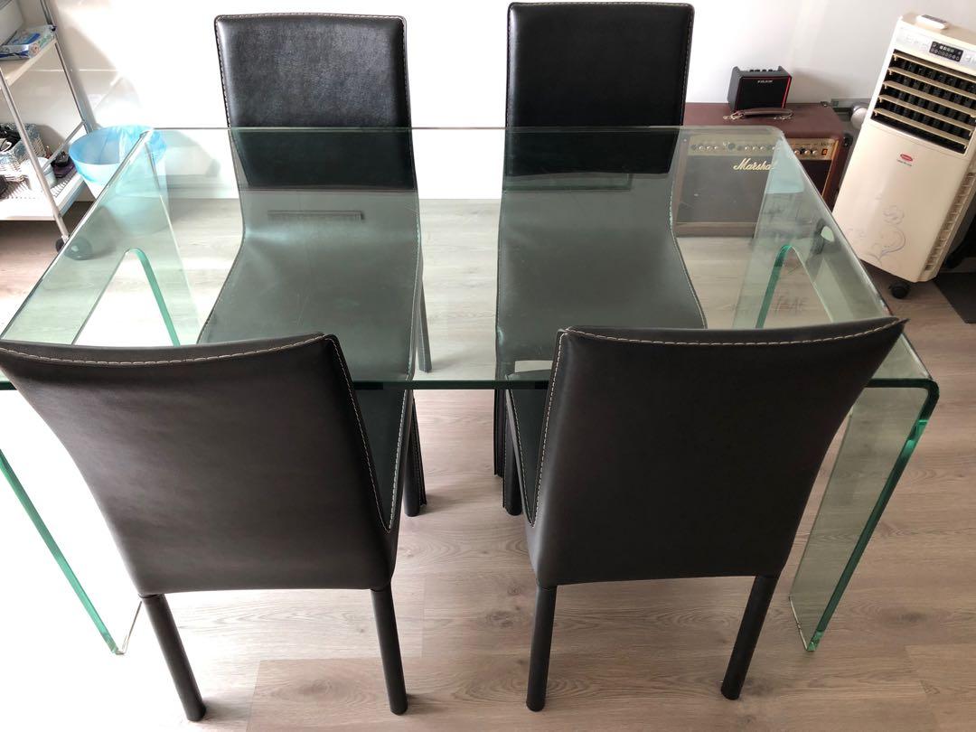 Rare & Unique Full Glass Dining Table & 4 Chairs, Furniture & Home ...