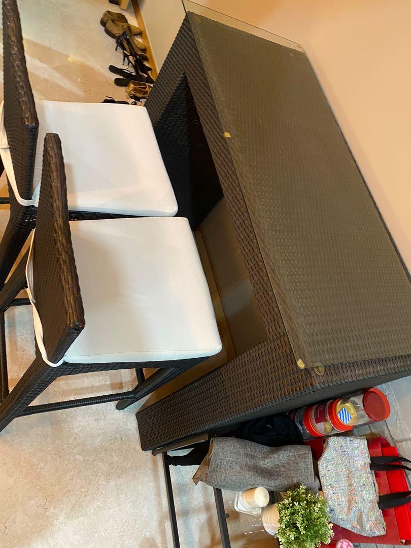 Outdoor High Dining Table w/ glass top + 2 Chairs, Furniture & Home ...