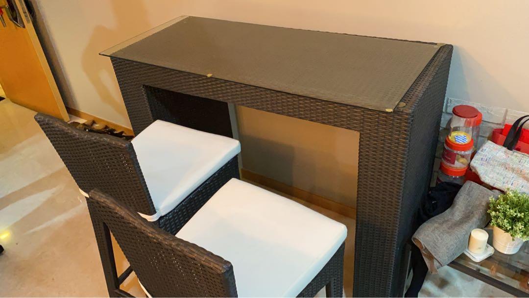 Outdoor High Dining Table w/ glass top + 2 Chairs, Furniture & Home ...