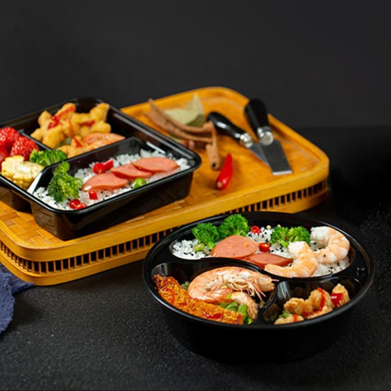 [PARTITION] Disposable Rectangular Plastic Black / Clear Base Takeaway ...