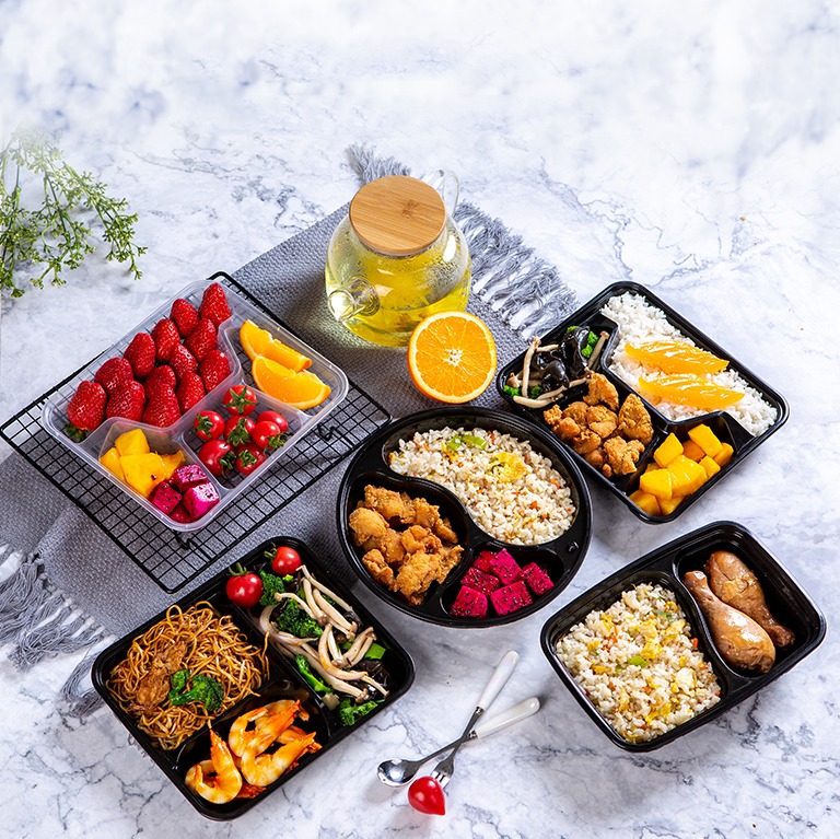 [PARTITION] Disposable Rectangular Plastic Black / Clear Base Takeaway ...