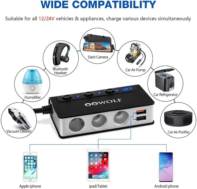 PFP4P OOWOLF Quick Charge 3.0 Cigarette Lighter Adapter,180W 12V/24V 3 ...